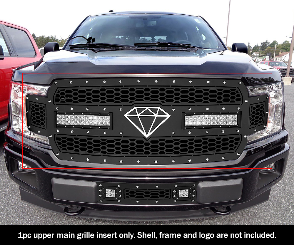 Fits 2018-2020 Ford F-150 Upper Stainless Black Grille Insert W/ Rivet ...
