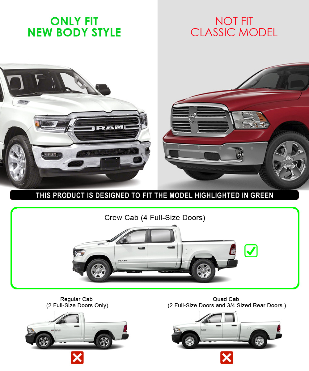 APS Black Drop Down Boards Fit 19-24 Dodge Ram 1500 Crew Cab | eBay