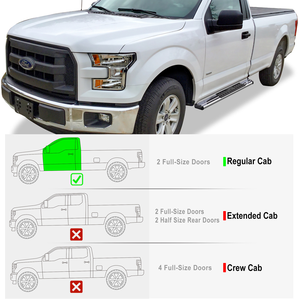 APS Chrome Running Boards For 15-24 Ford F150 Regular Cab & 17-24 F250 ...