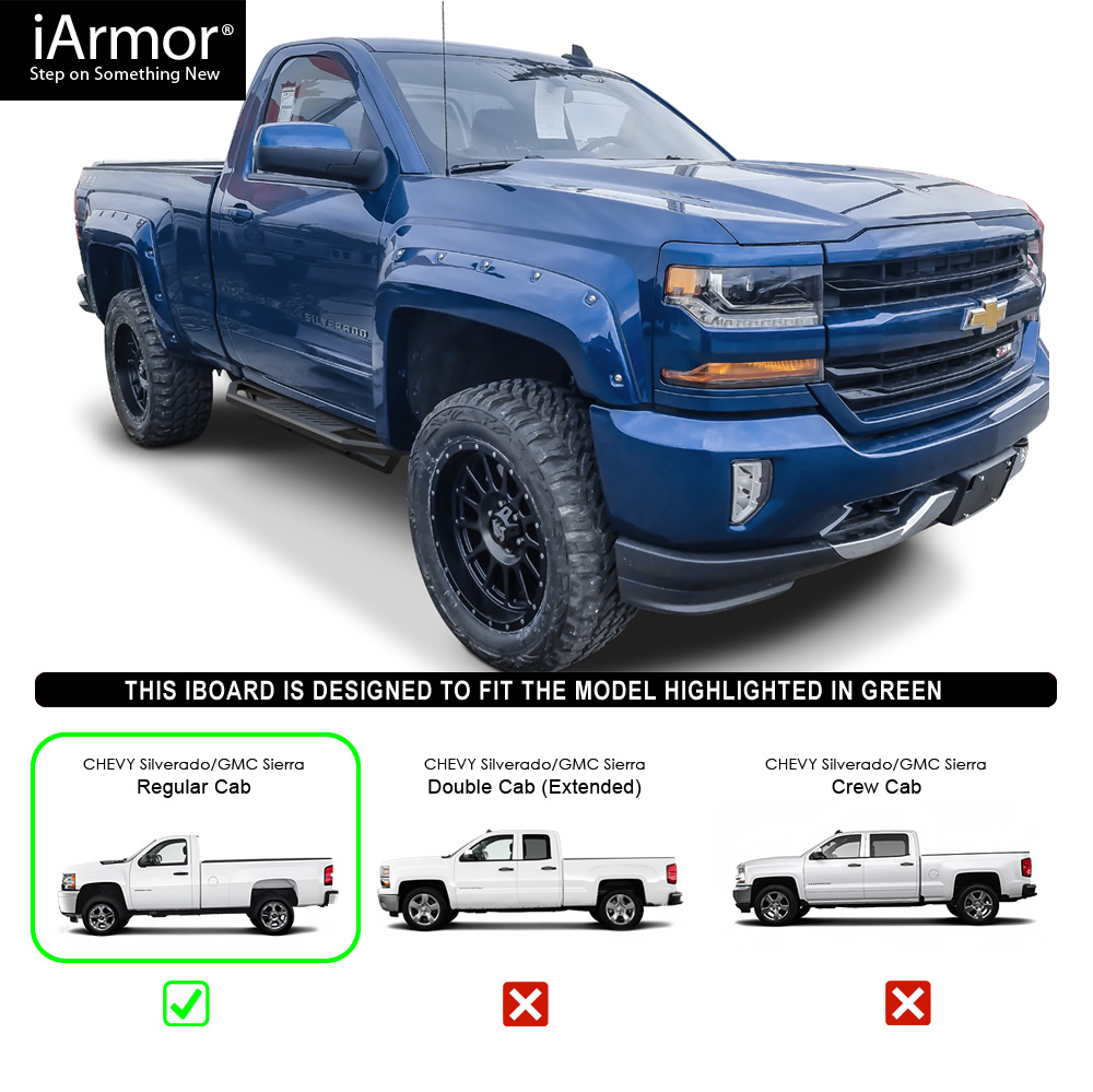 iArmor Aluminum Side Steps Armor Fit 07-18 Silverado Sierra Regular Cab ...